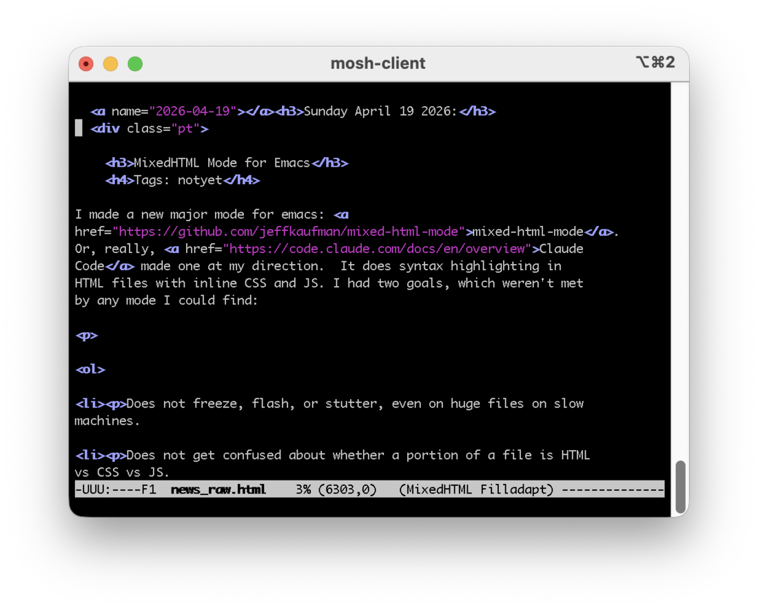 MixedHTML Mode for Emacs